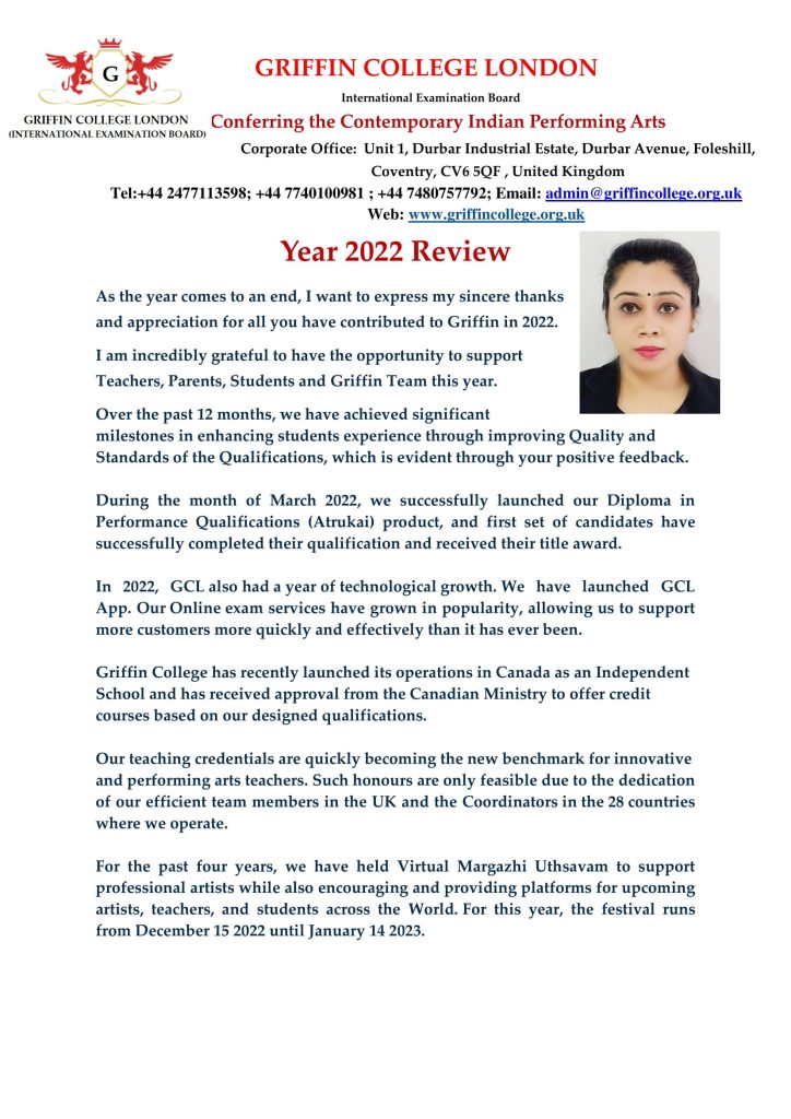 Year 2022 Review – Griffin College London – International Examination Board